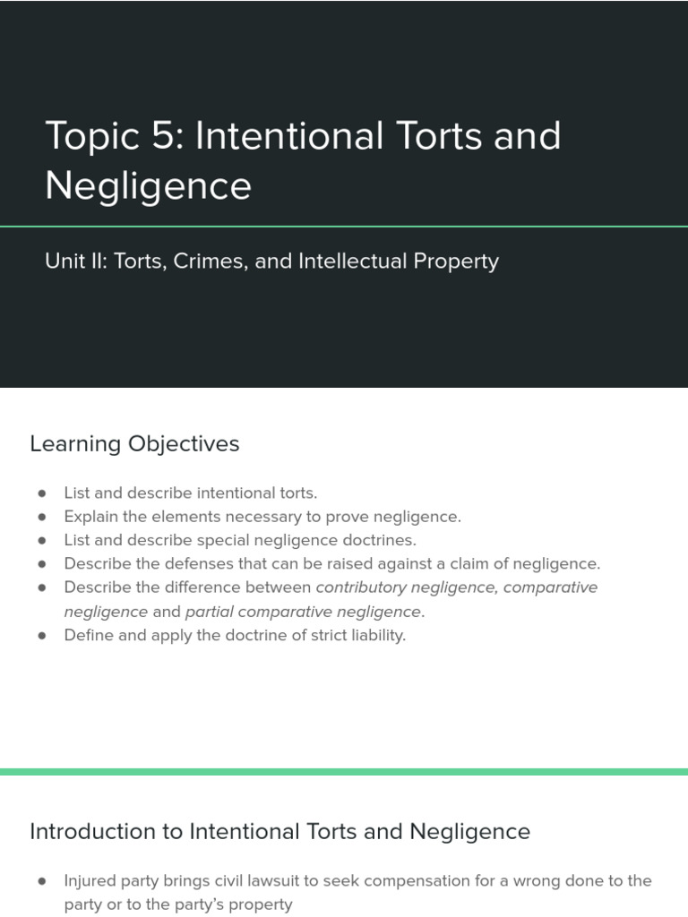 Topic 5_ Intentional Torts and Negligence | PDF | Negligence | Tort