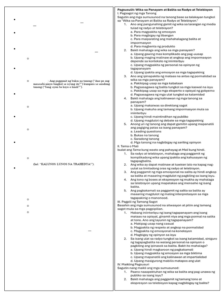 Aralin 1ang Papel NG Wika Sa Panayam at Balita Sa Radyo at Telebisyon ...