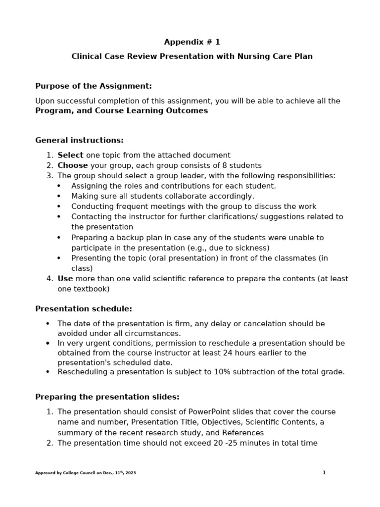 Clinical Case Presentation Guidelines and Rubric | PDF | Nursing ...