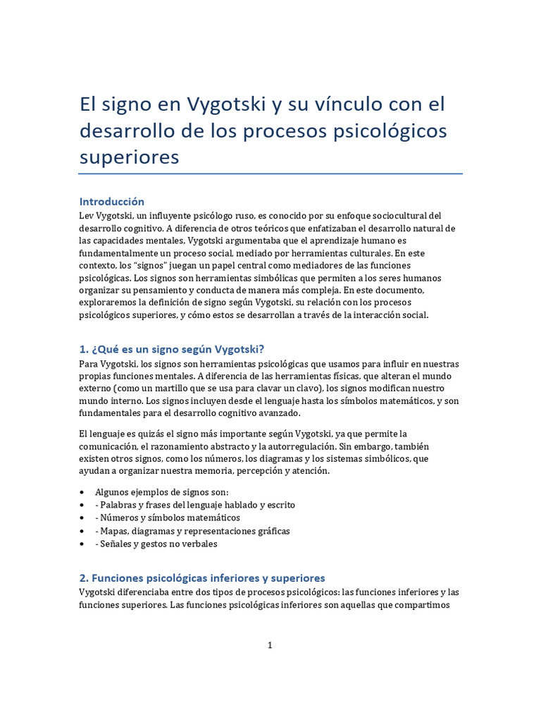 El signo en Vygotski y su vínculo con los PPsS | PDF | Sicología ...