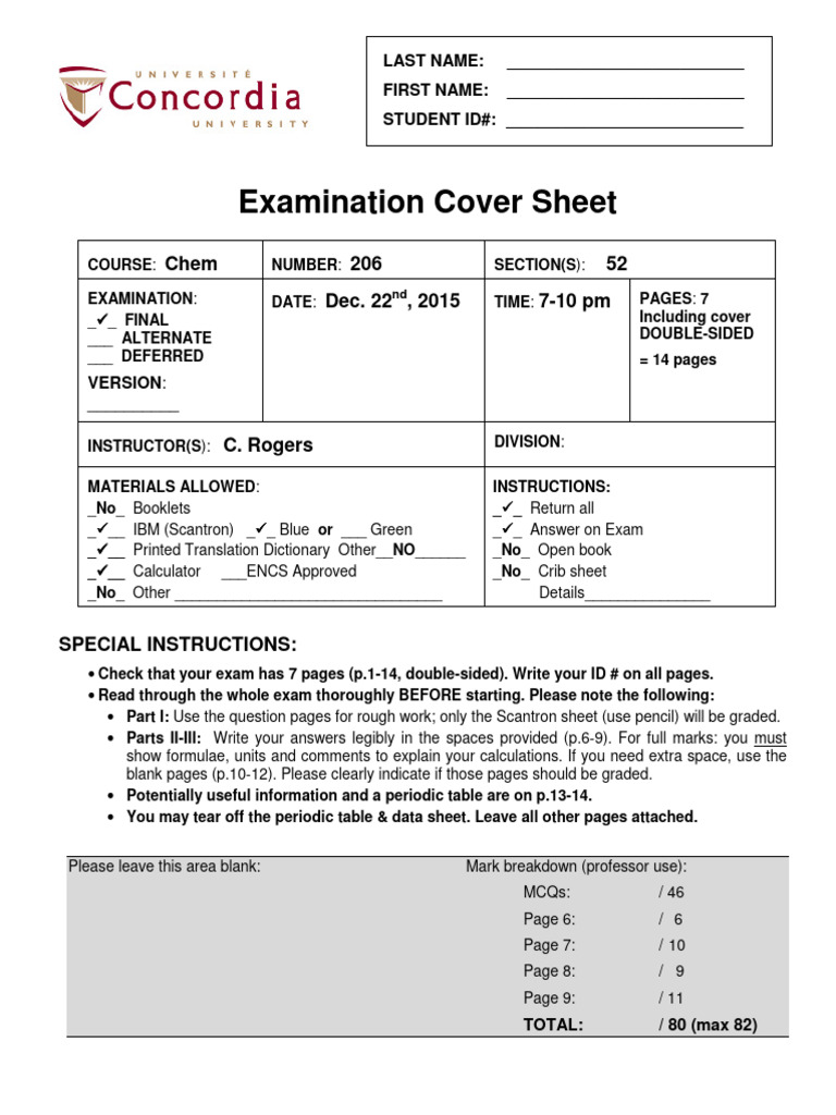 206_final_exam_CWR_F2015-post | PDF | Intermolecular Force | Chemical Reactions