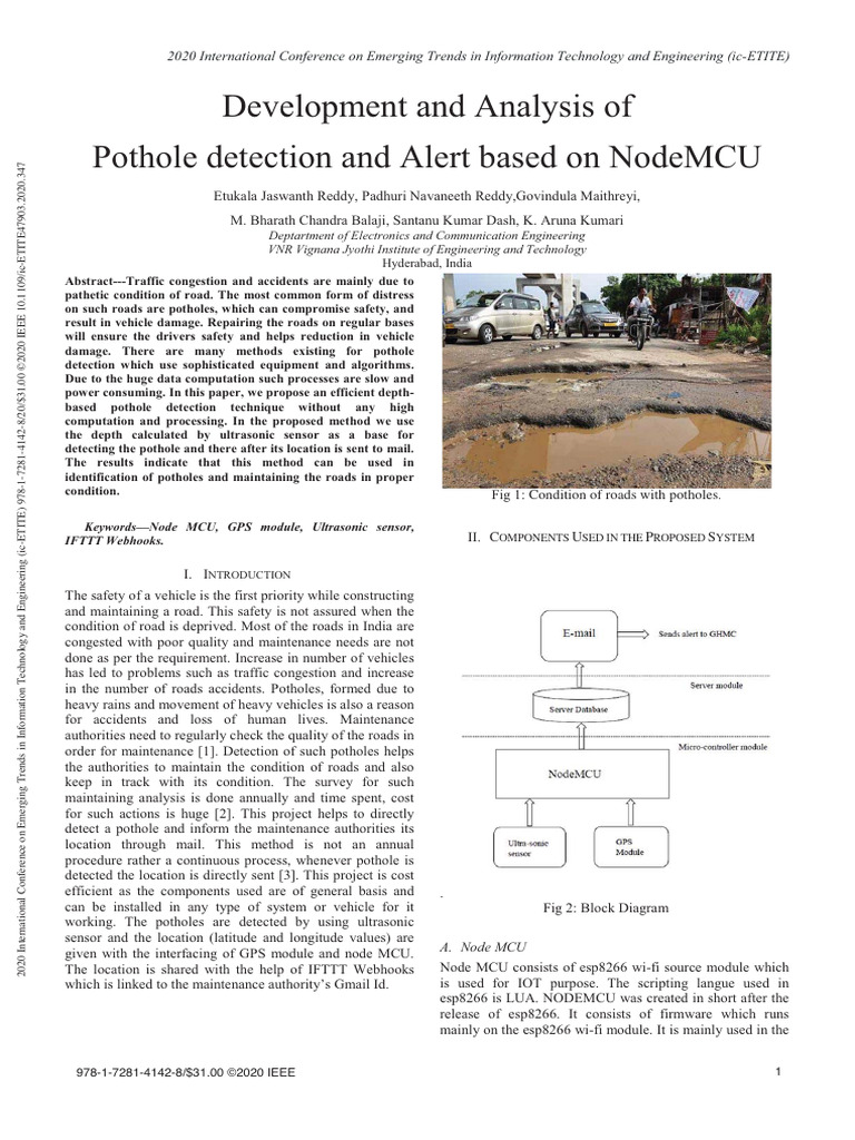 Development and Analysis of Pothole detection and Alert based on ...