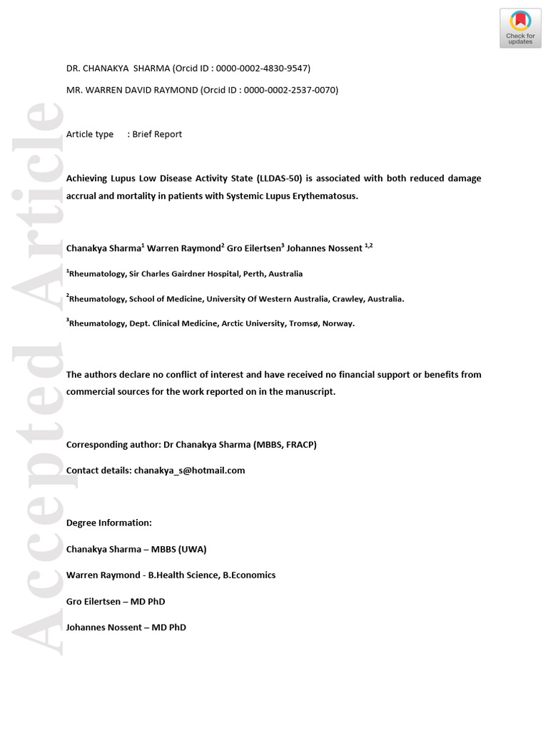 Achieving Lupus Low Disease Activity State (LLDAS -50) is associated with both reduced damage ...