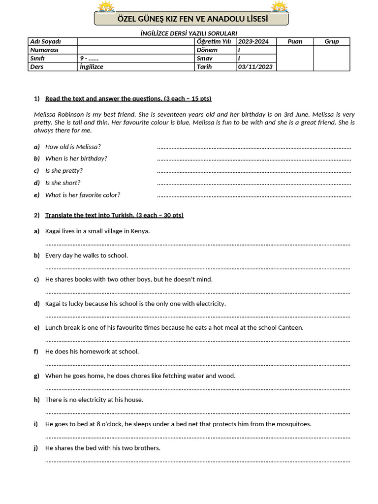 9th Grades - 1st Term - 1st Exam | PDF