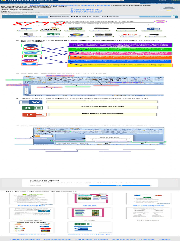 Ejercicio de Cuestionario Informática Cuarto | PDF | Microsoft ...