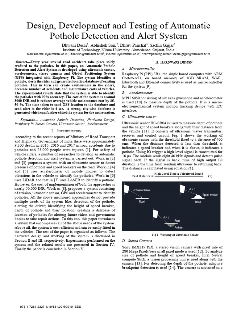 Design, Development and Testing of Automatic Pothole Detection and ...