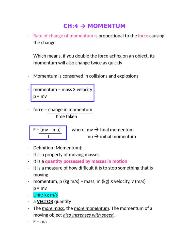 CH.4 - MOMENTUM (NOTES) - (PHYSICS IGCSE EDEXCEL) | PDF | Momentum | Force