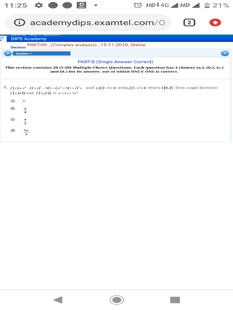 Dips Academy Test Complex Analysis | PDF