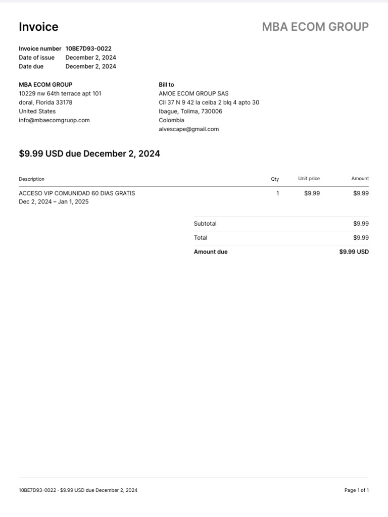 Invoice 10BE7D93 0022 | PDF