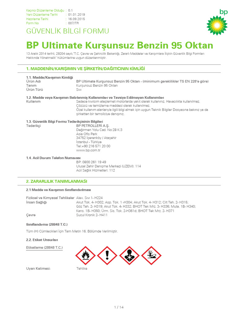 BP Ultimate Kursunsuz Benzin 95 Oktan | PDF