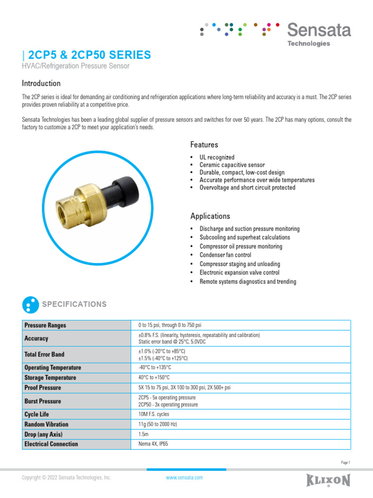 Sensata-2cp5 2cp50 Series-Refrigeration Pressure Sensor-Datasheet | PDF ...