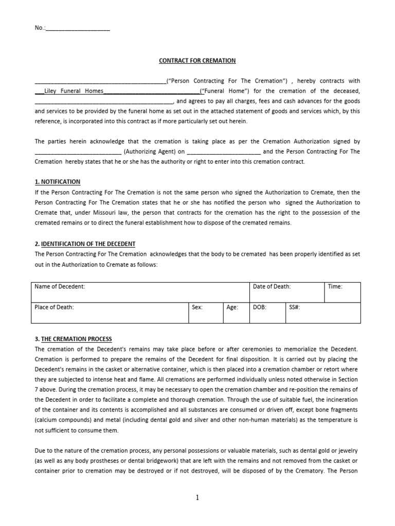 Cremation_Contract -Filled (1) | PDF | Cremation | Funeral