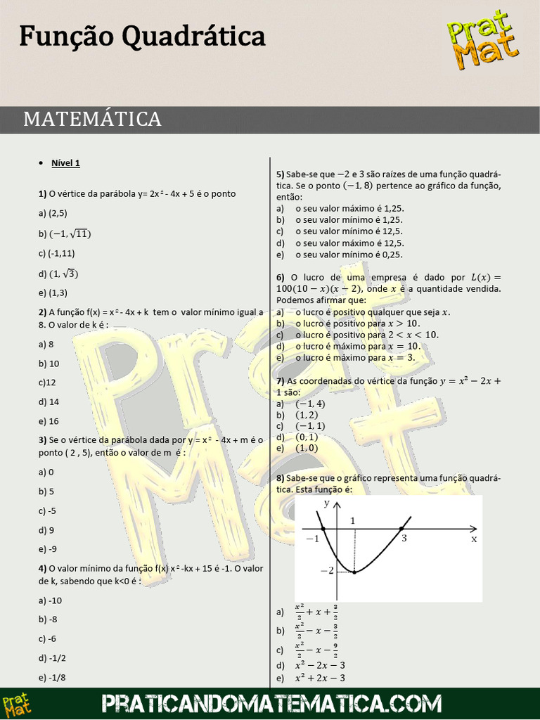 Lista-de-Exercicios-de-Funcao-Quadratica-Parte-02 | PDF | Matemática ...