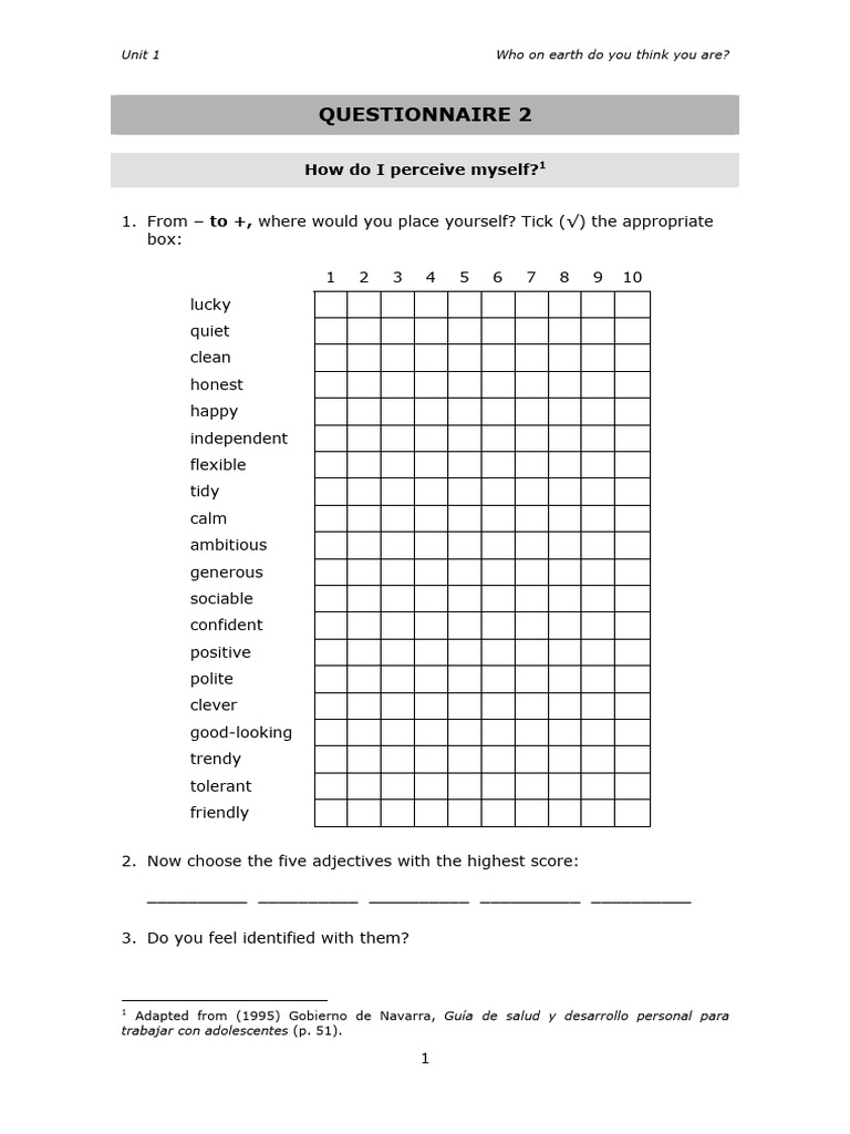 11 Unit 1 Questionnaire 2 | PDF