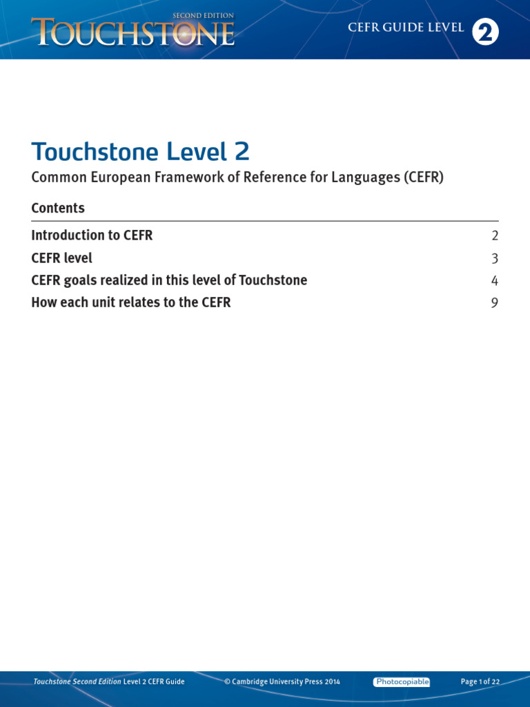 Touchstone 2 Level 2 CEFR Correlation | PDF | Language Education | Human Communication