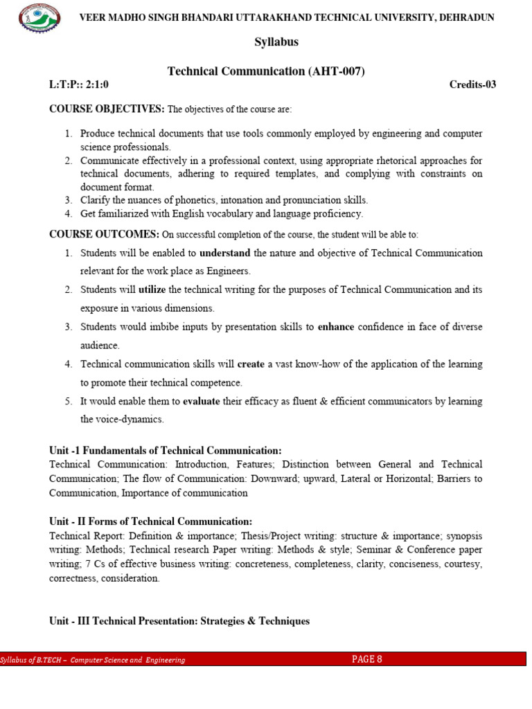 Technical Communication Syllabus | PDF | Communication | Technical Communication