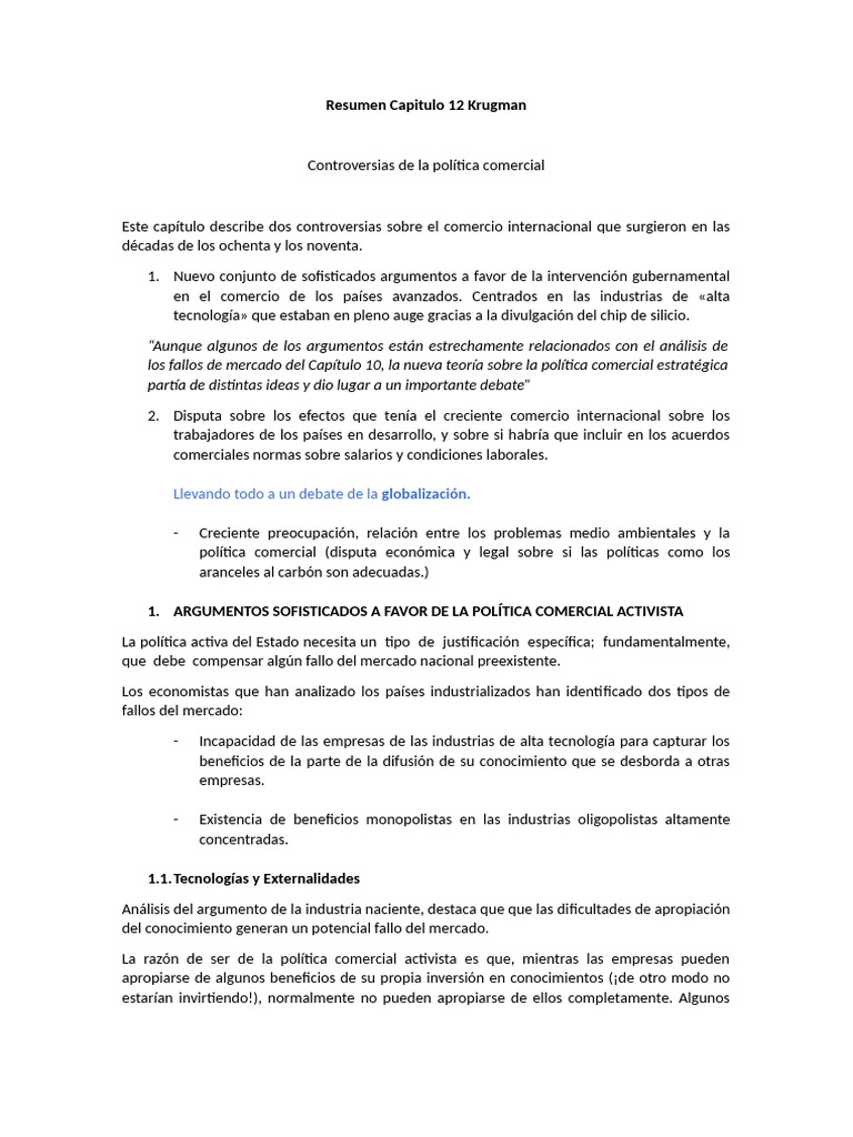 Resumen Capitulo 12 Krugman | PDF | Business | Política comercial