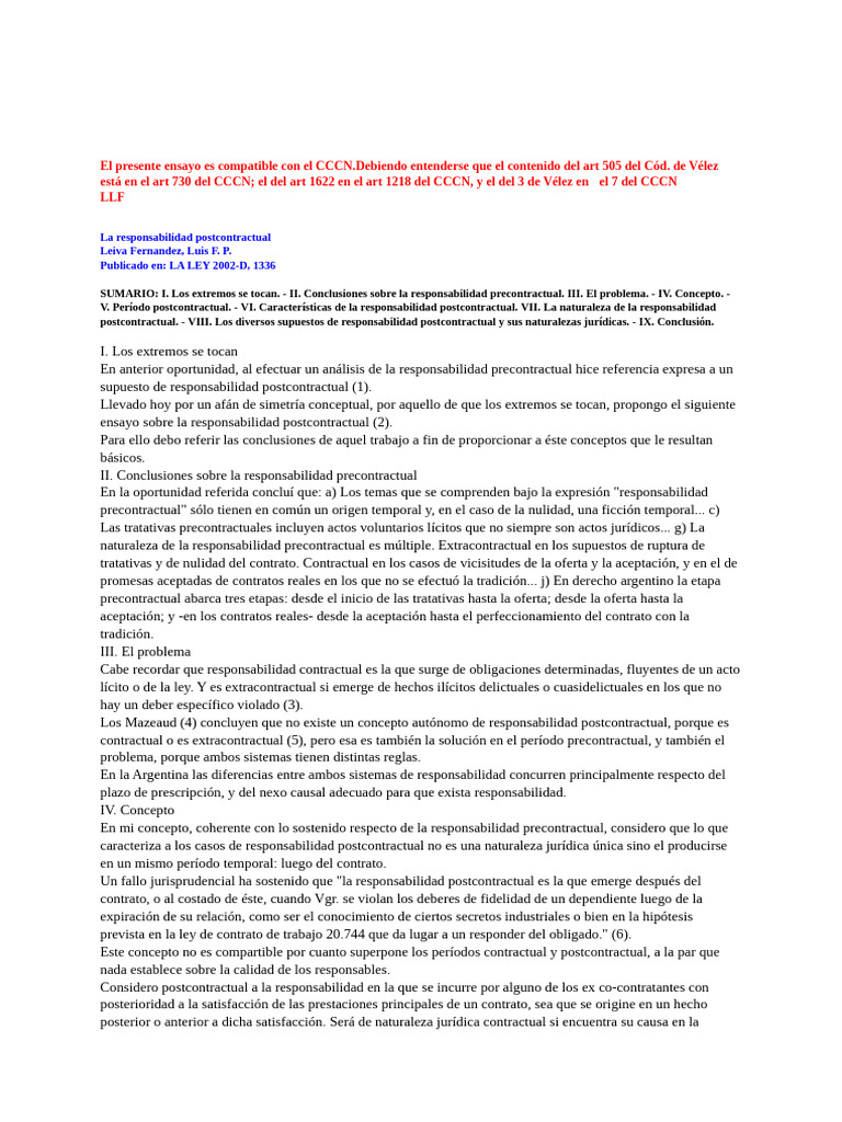LF La Responsabilidad Postcontractual. ADECUADO AL CCCN | PDF | Derecho ...