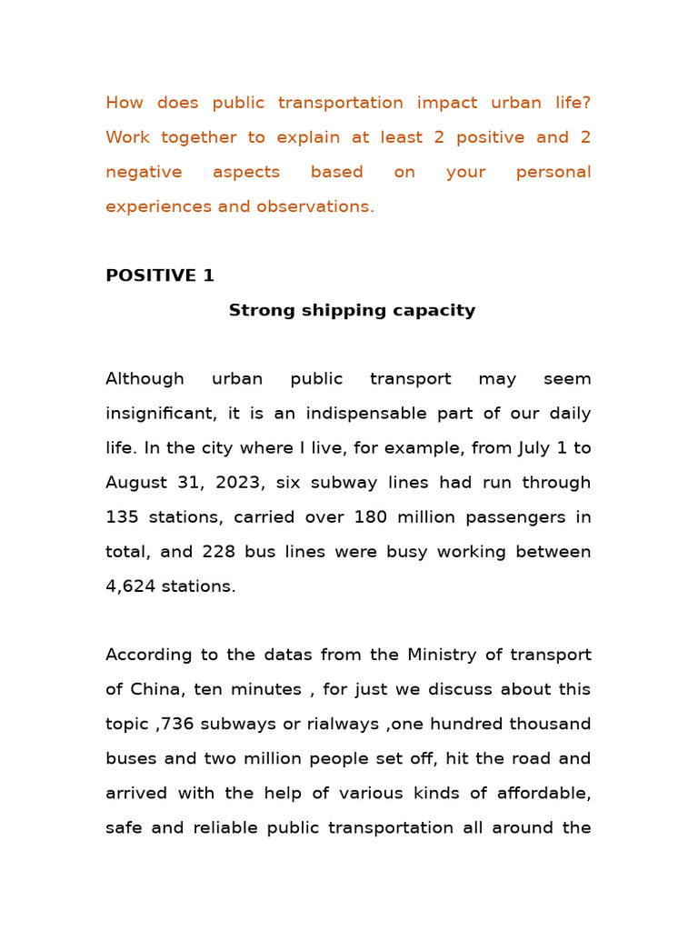 How Does Public Transportation Impact Urban Life | PDF | Public ...