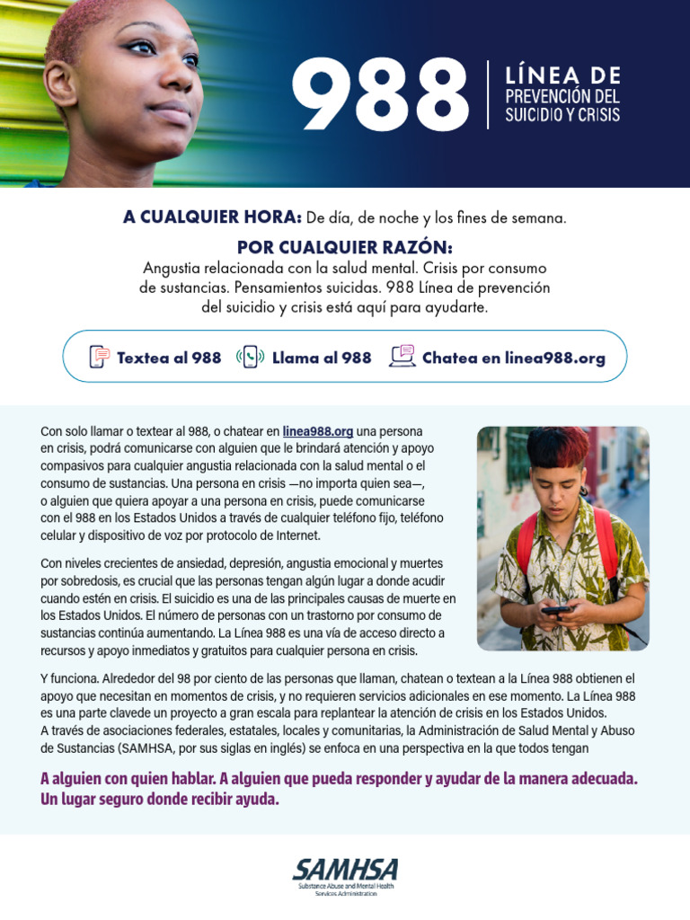 988 Factsheet Spanish | PDF | Suicidio | Chat en linea