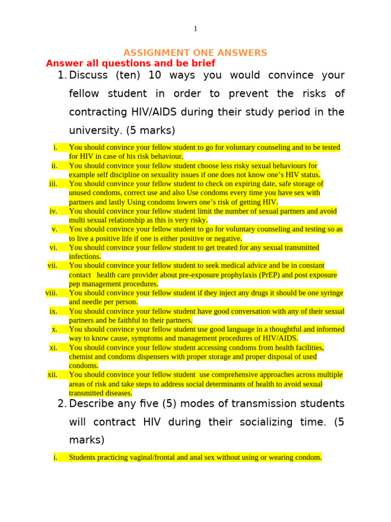 Assignment One New-1 | PDF | Hiv/Aids | Hiv