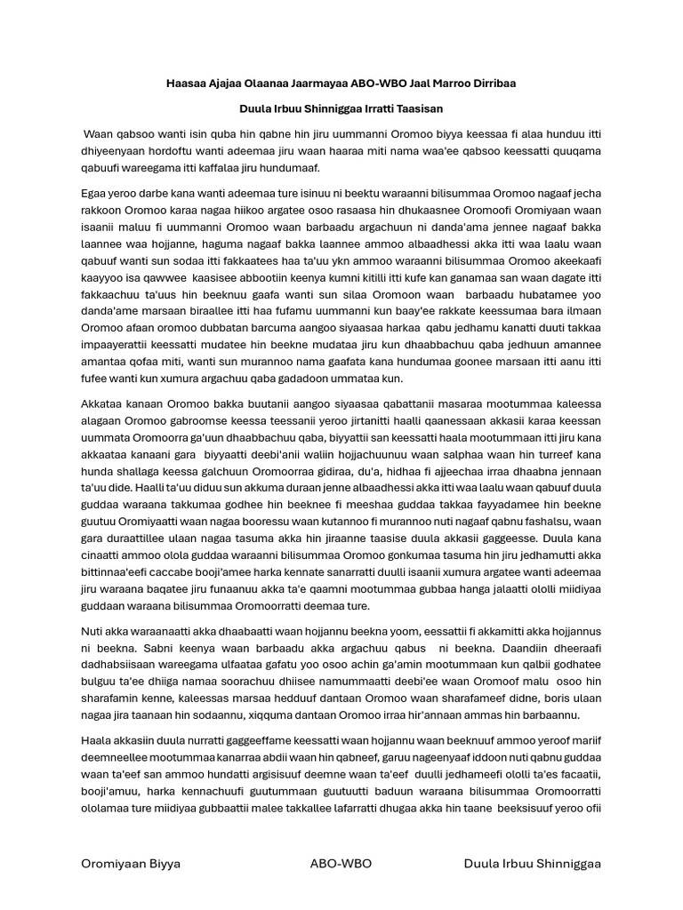 Haasaa Ajajaa Olaanaa ABO WBO Jaal Marroo Dirribaa | PDF