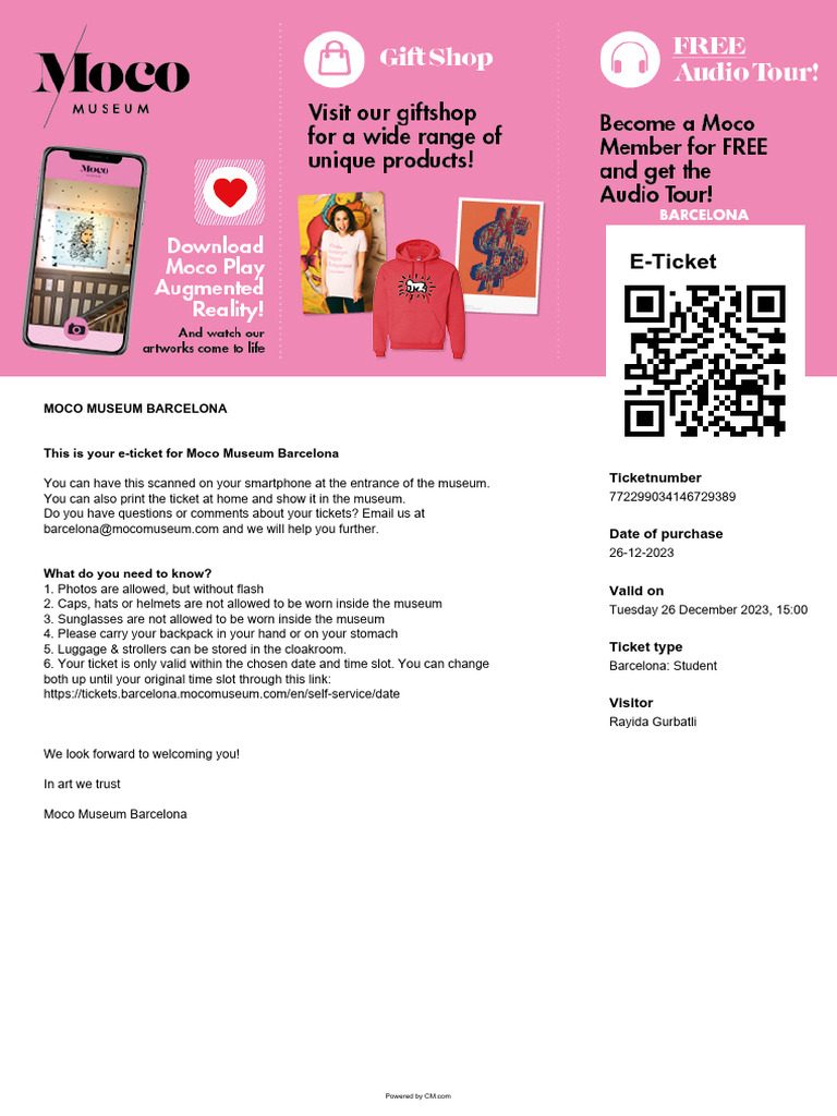 E-Ticket: Moco Museum Barcelona This Is Your E-Ticket For Moco Museum Barcelona | PDF