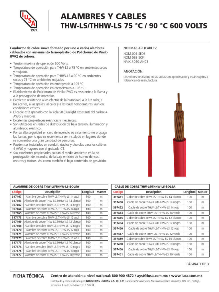 Cable de Cobre Thw-Ls Thhw-Ls | PDF
