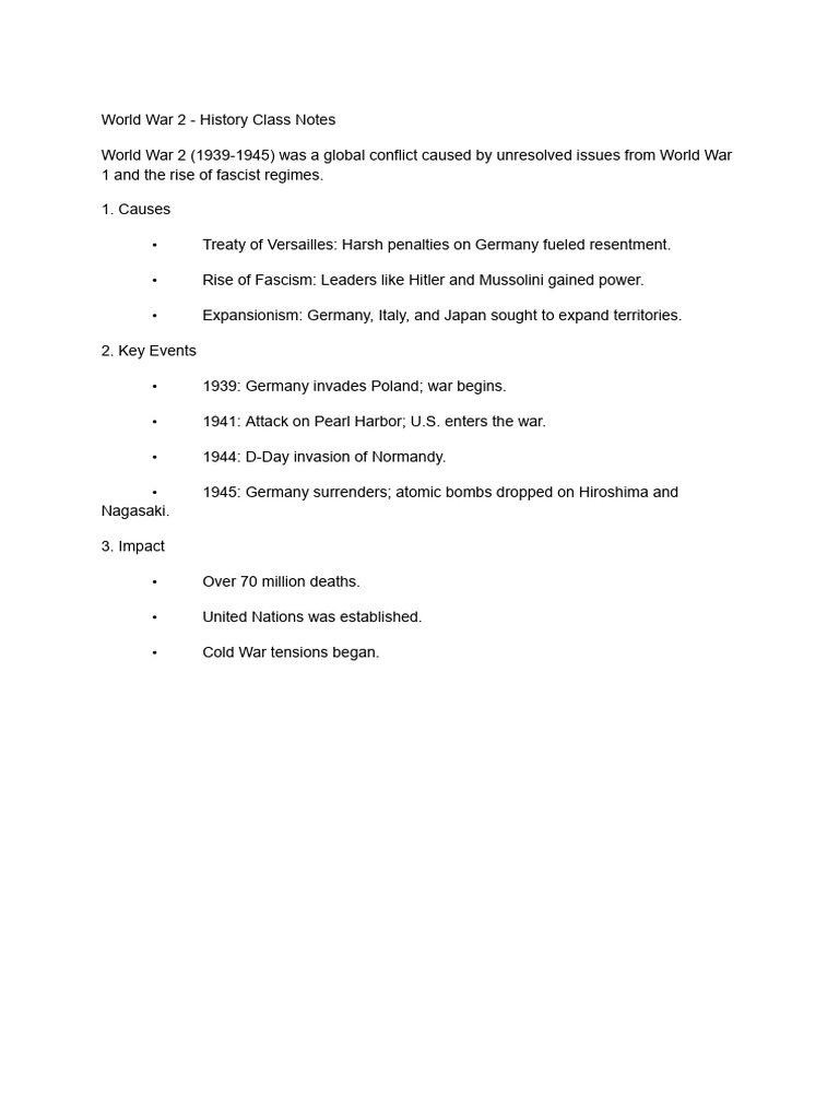 WWII Causes, Events, and Impact Notes | PDF