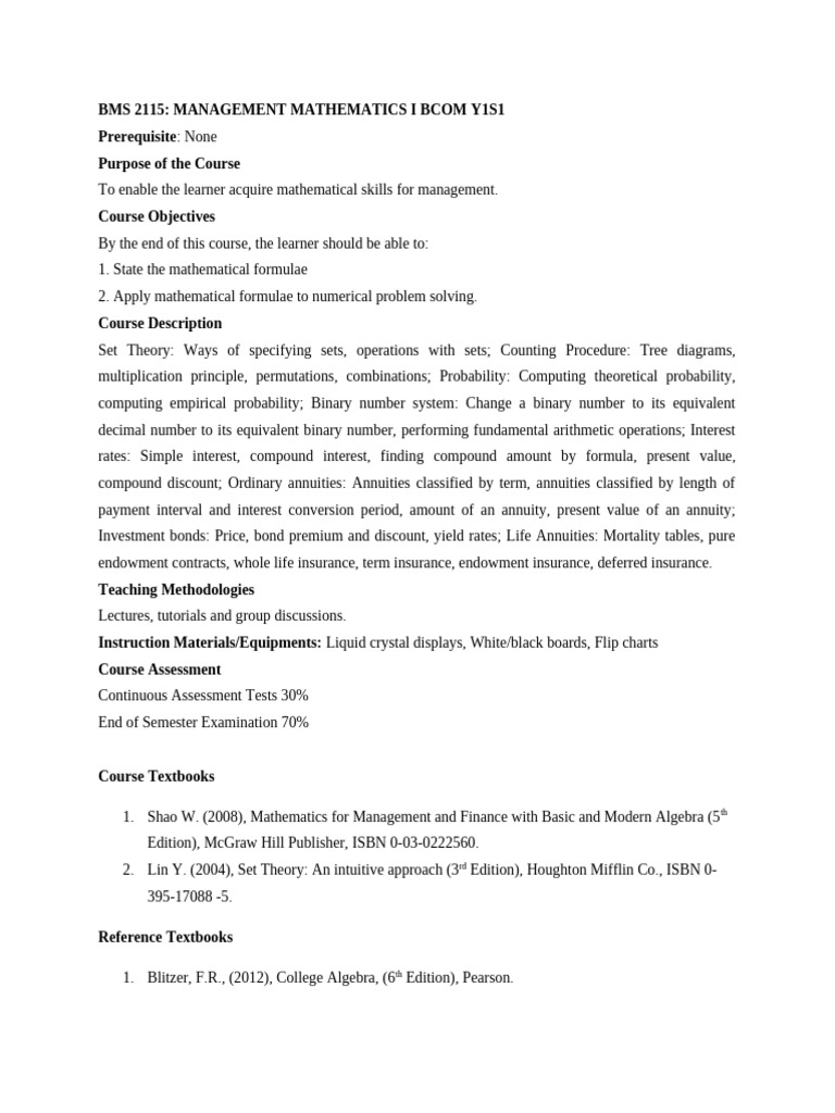 Management Mathematics I Course Overview | PDF | Mathematics | Interest