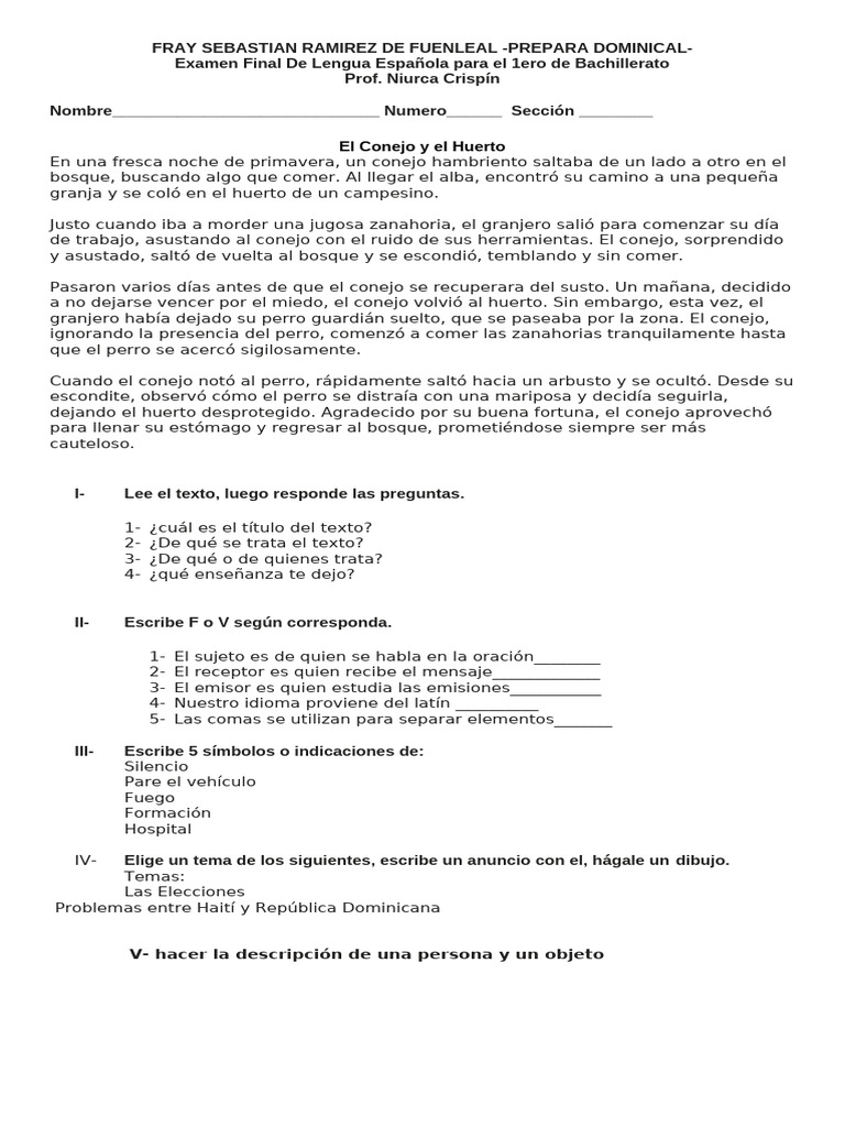 Primero Examen Español Final Prepara | PDF