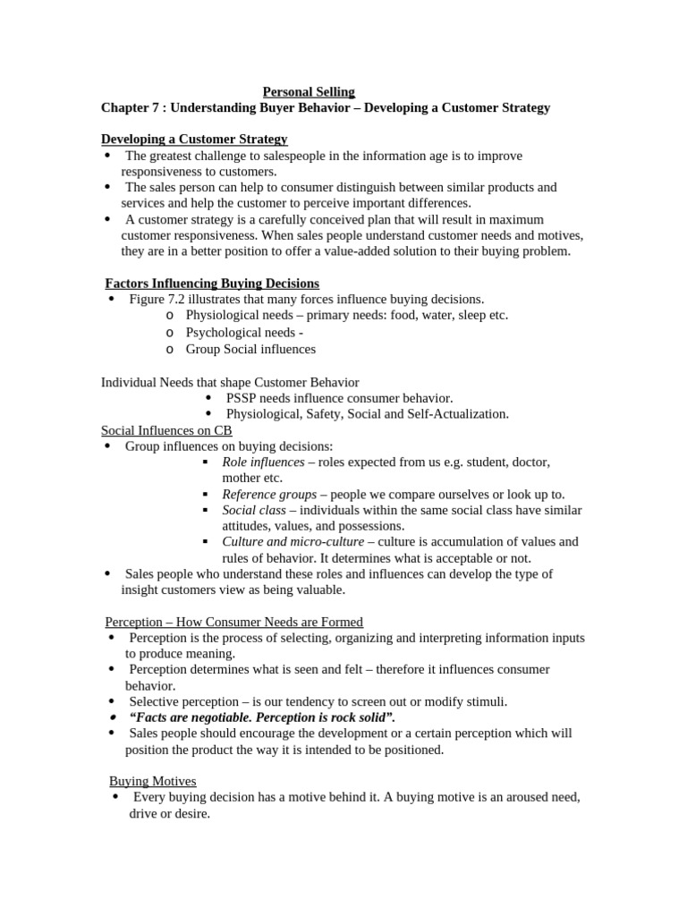 Sales Chapter 7 Lecture | PDF | Consumer Behaviour | Motivational