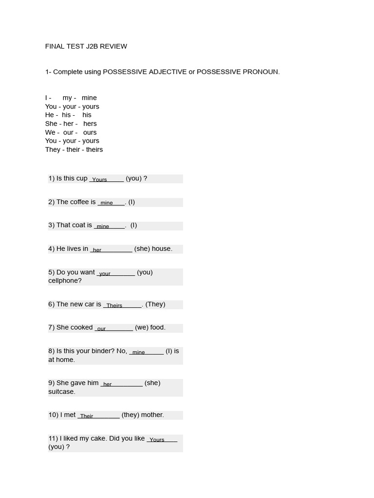 Review J2B Final Test | PDF