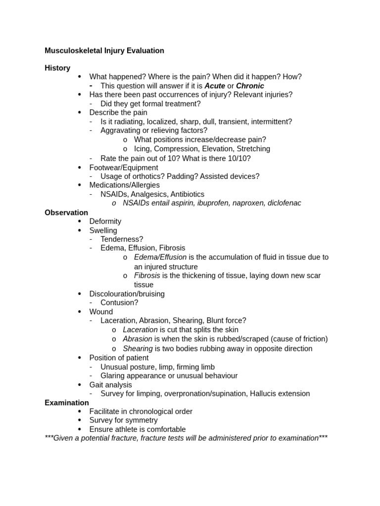 Musculoskeletal Injury Assessment Guide | PDF | Pain | Wound