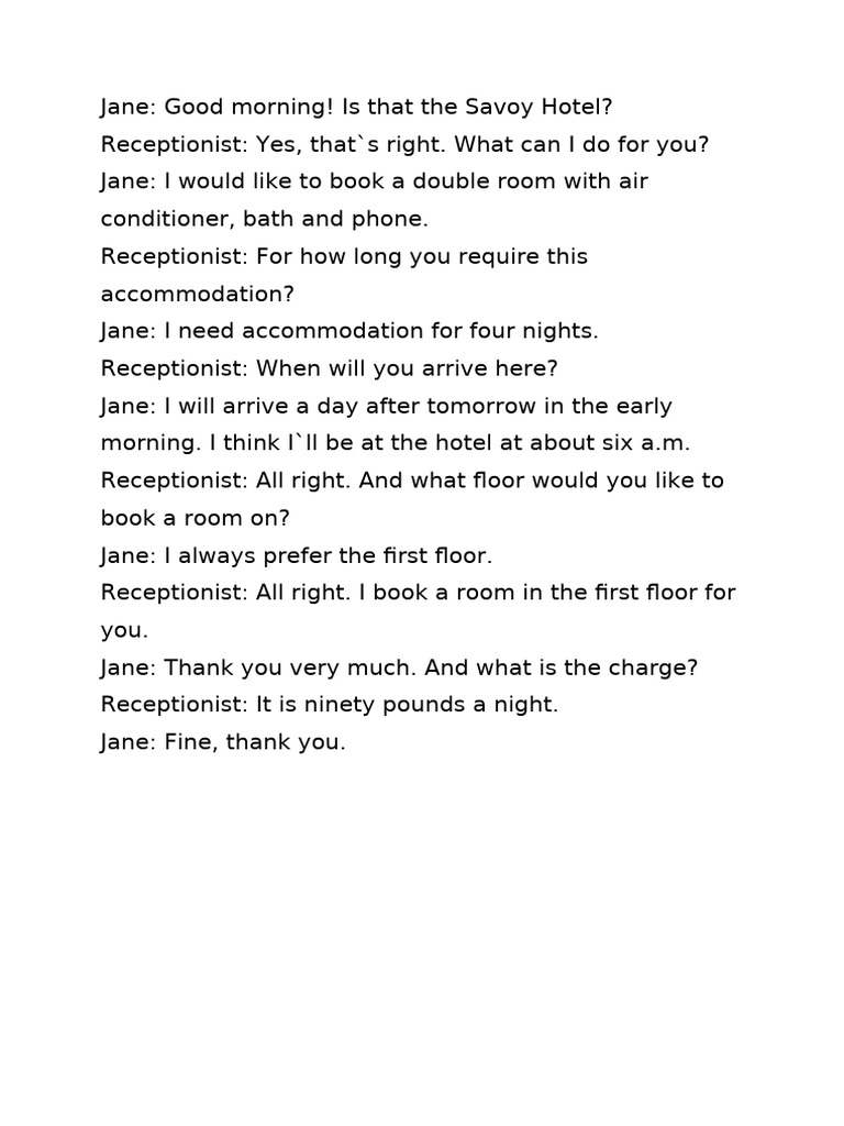 Booking A Hotel Room Dialogue | PDF