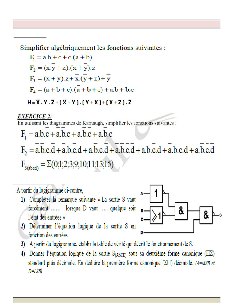 TD 2 Algébre de Boole Et Fonctions Logique | PDF
