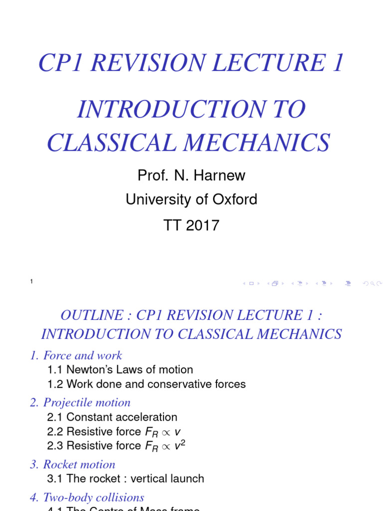 Mechanics Revision Lecture 1 | PDF | Force | Collision