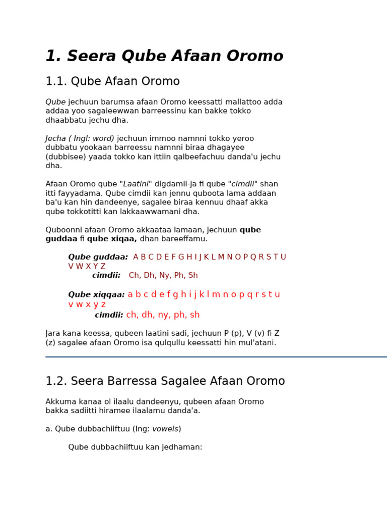 1.1. Qube Afaan Oromo | PDF