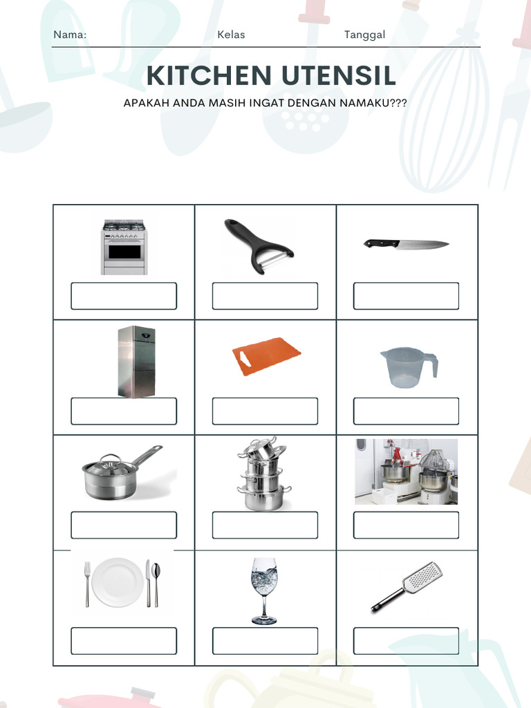 Kitchen Utensils Worksheet | PDF