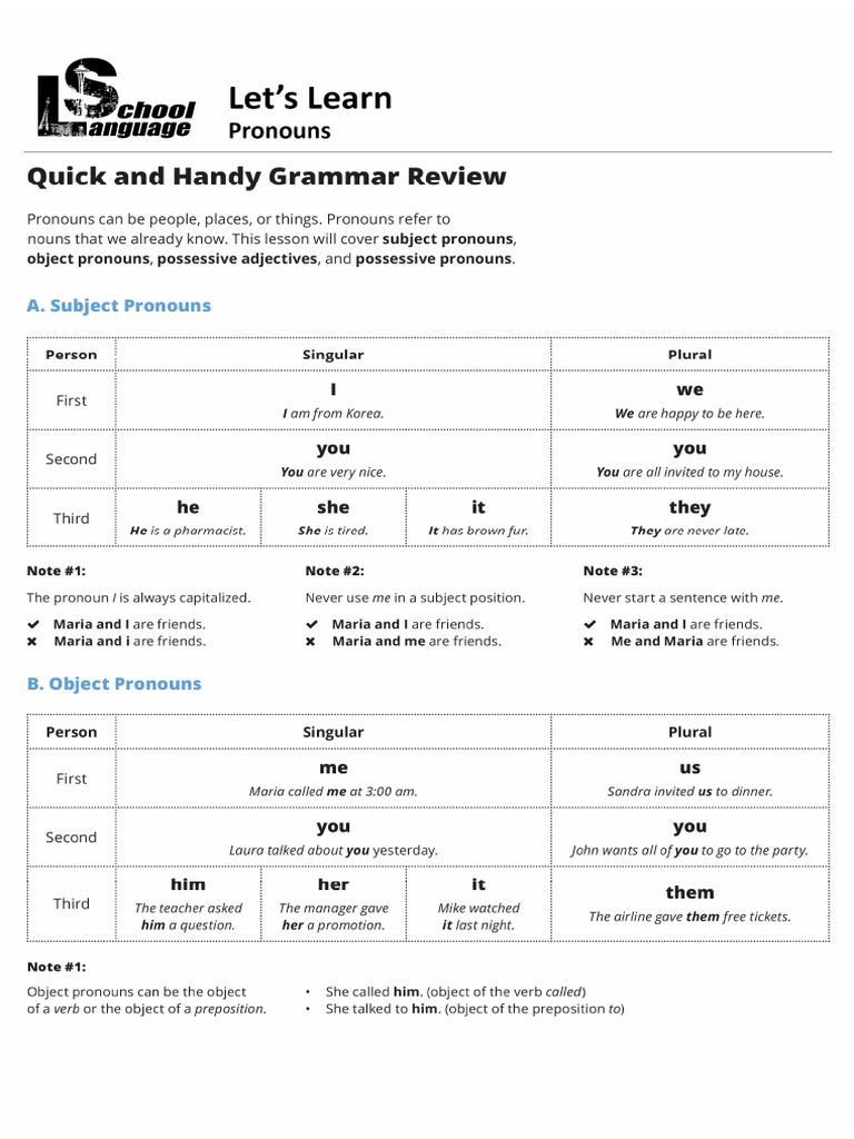 Lets Learn - Pronouns | PDF