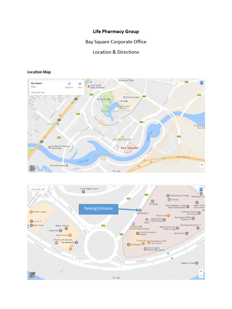 Directions to Life Pharmacy Bay Square | PDF