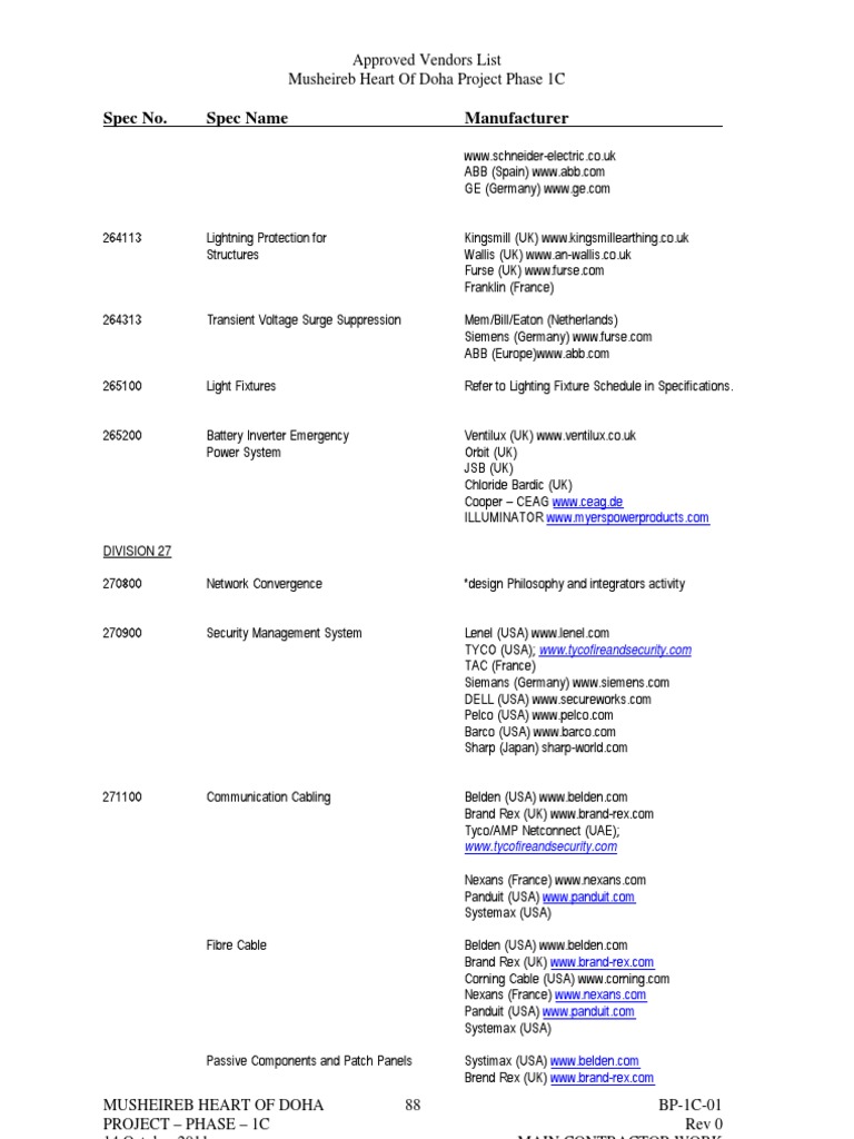 Electrical - Approved Vendor List | PDF | Siemens | Electrical Engineering