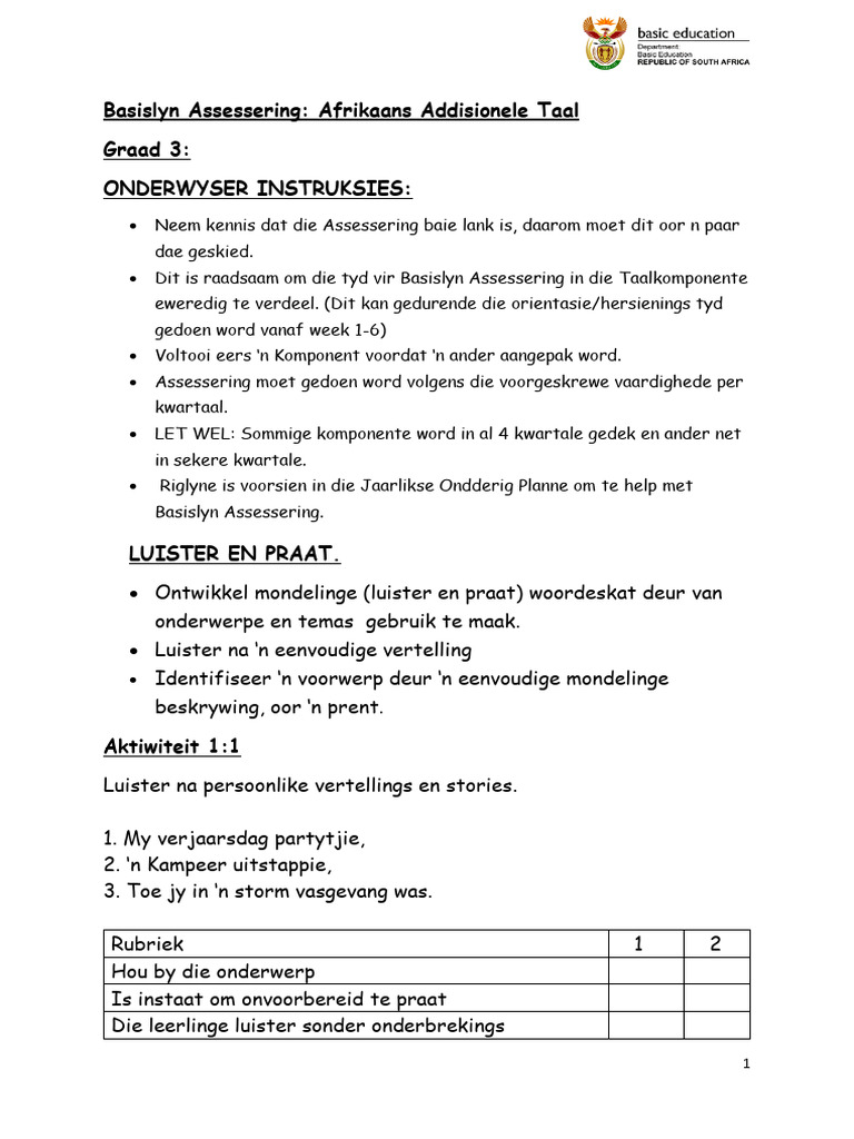 2021 Baseline Assessment AFAL Grade 3 Question Paper | PDF