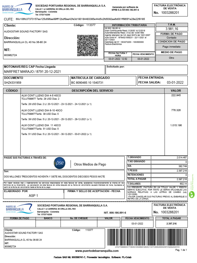 Factura Electrónica SPRB 1003288201 | PDF