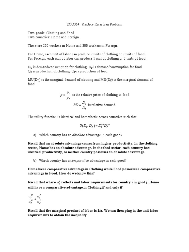 Ricardian Practice Problem Solution) | PDF | Comparative Advantage | Labour Economics