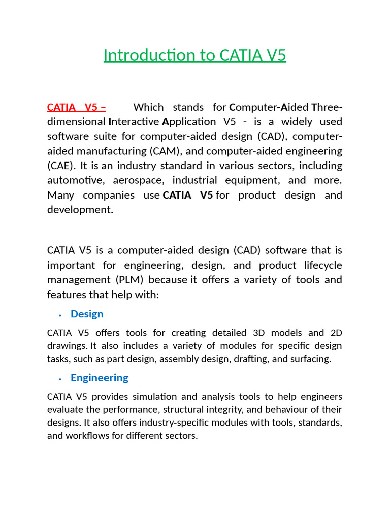 Introduction to CATIA V5 Software | PDF | Product Lifecycle | Computer ...