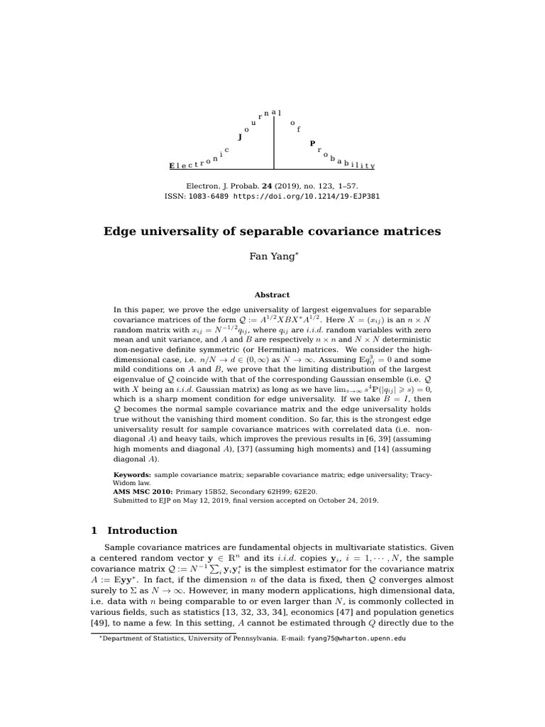 Edge Universality of Separable Covariance Matrices | PDF | Matrix (Mathematics) | Covariance Matrix
