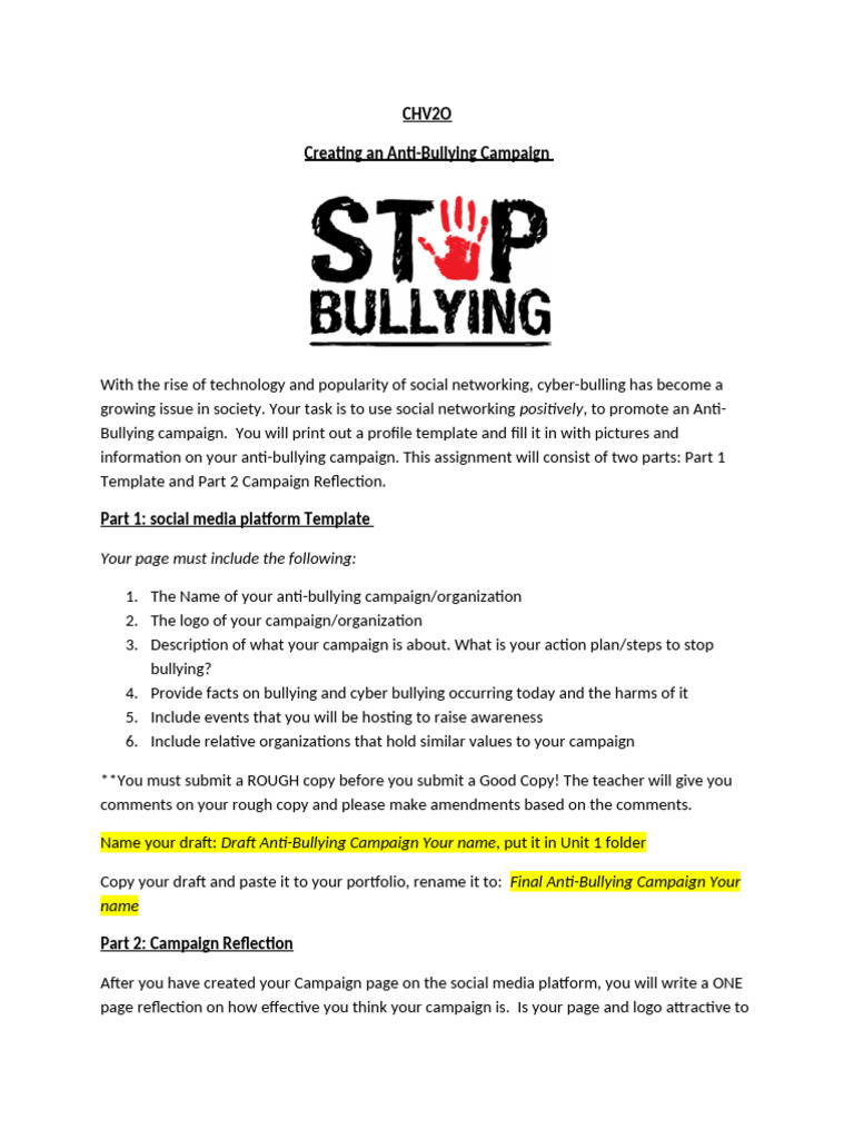 Anti-Bullying Campaign Assignment | PDF | Bullying | Knowledge