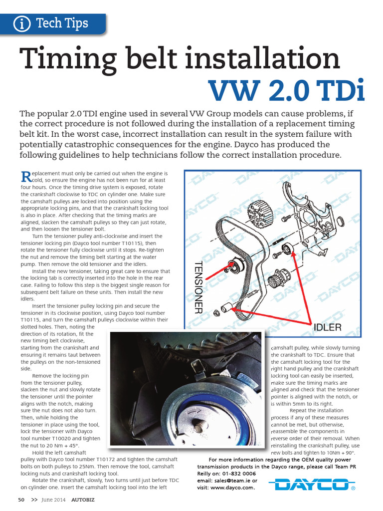 VW 2.0 TDI Timing Belt Guide | PDF | Manufactured Goods | Mechanical ...