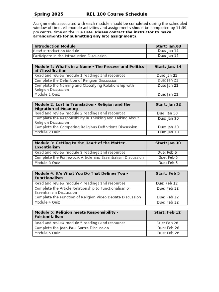 REL 100 Spring 2025 Course Schedule | PDF | Psychological Attitude
